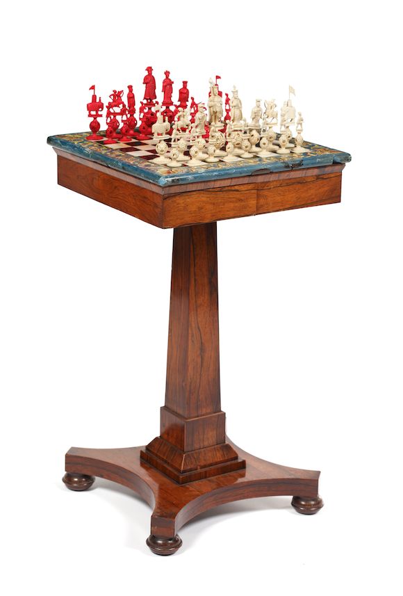Bonhams : A William IV rosewood chess table, with two opposing frieze ...