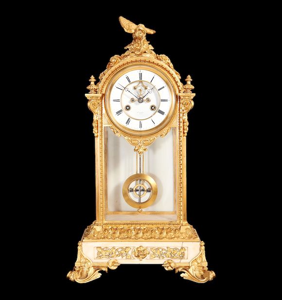 Bonhams : A late 19th century French gilt metal, marble and glass ...