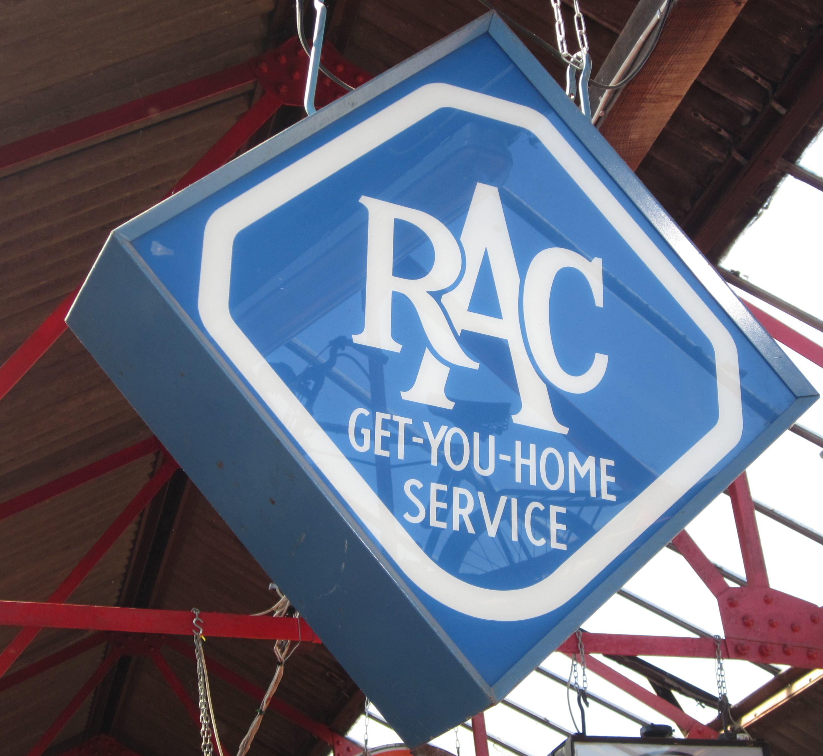 Bonhams Cars : An 'RAC Get-You-Home Service' hanging illuminated sign,