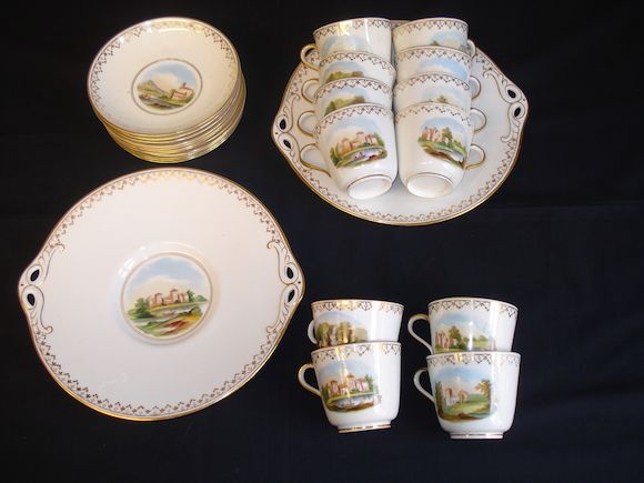 Bonhams : An early Victorian tea service decorated wtih landscape views