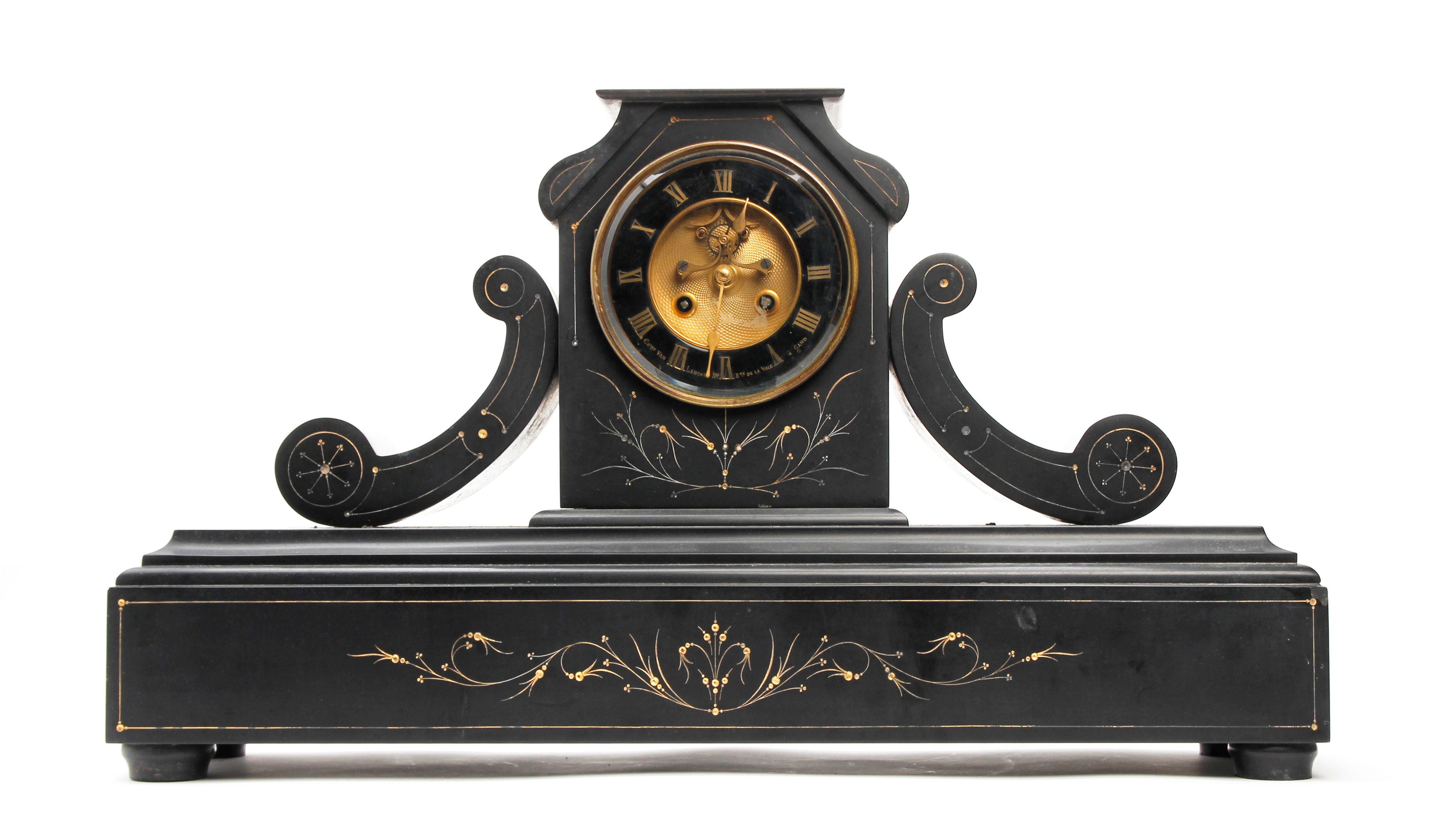 Bonhams : A 19th Century French black marble mantel clock Barrad ...