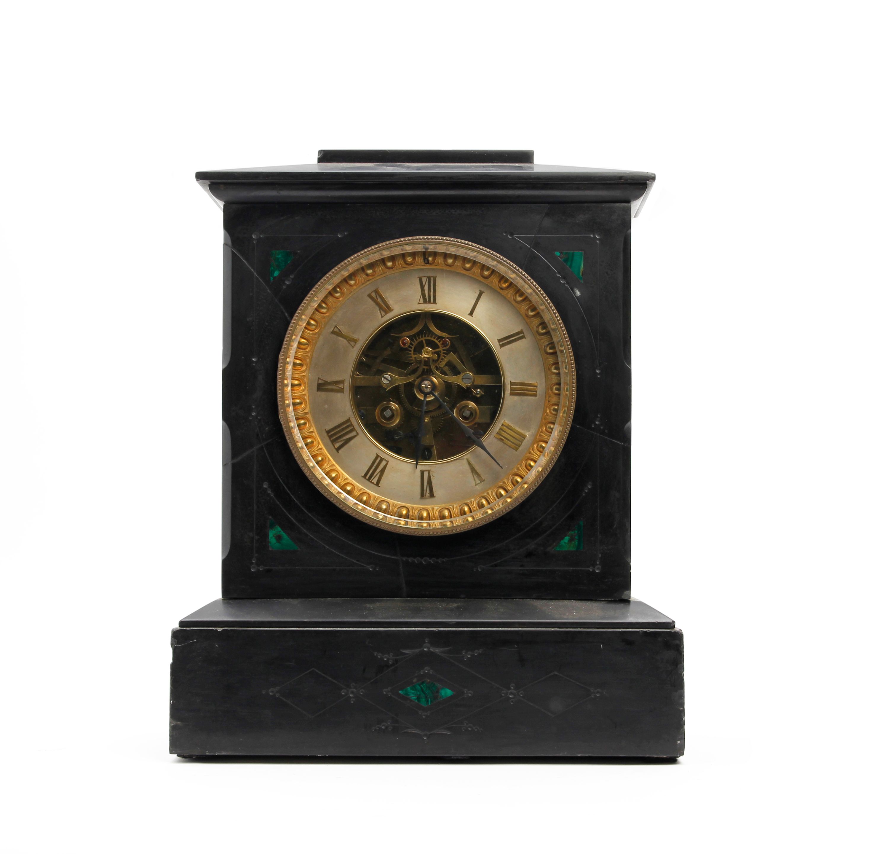 Bonhams : A 19th century French slate mantel clock with open Brocot ...