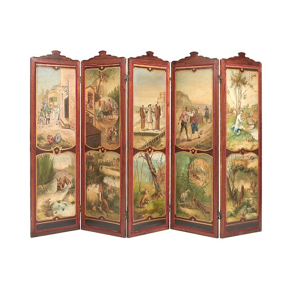 Bonhams : A French 19th century stained pine and polychrome decorated ...