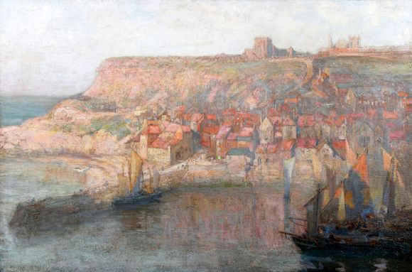 Bonhams : Walter Emsley (British, active 1883-1927) View of Whitby harbour