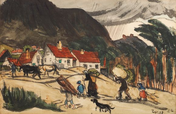 Bonhams : Jules Emile Zingg (French, 1882-1942) Mountain village with ...