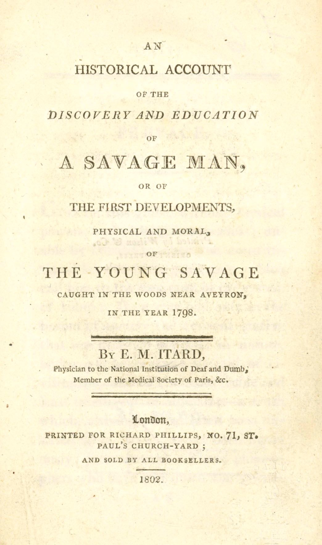 Bonhams : ITARD (JEAN MARC GASPARD) An Historical Account of the ...