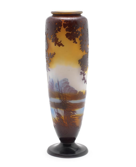 Bonhams Emile Gallé A Cameo Glass Vase With Lakeside Scene Circa 1900