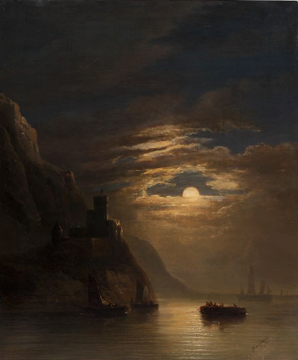 Bonhams : Louis Nicholas Chainbaux (French) Moonlit coastal scene with ...