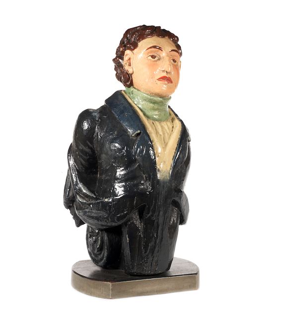 Bonhams : A small ship's figurehead bust, 15x11x31ins. (38x28x79cm)