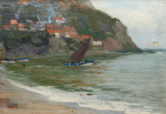 Bonhams : Mark Senior (British, 1864-1927) Sailing boat off the coast