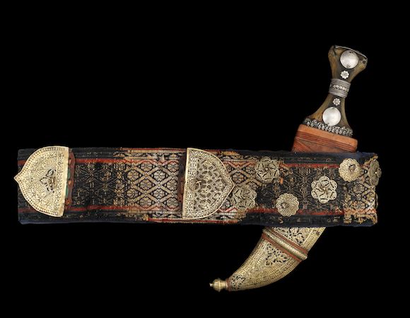 Bonhams : A silver-mounted Jambiya and belt Yemen, early 20th Century(2)