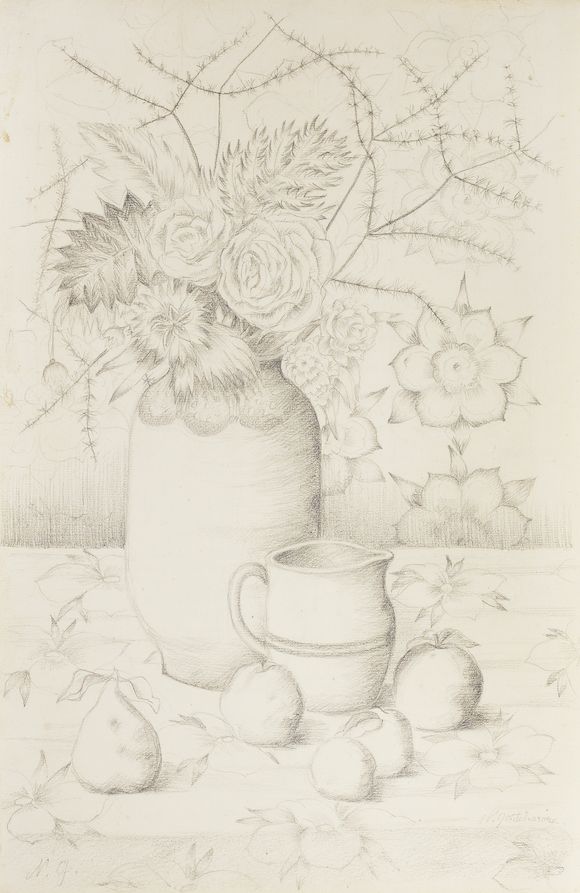 Bonhams : Natalia Sergeevna Goncharova (Russian, 1881-1962) Still life with flowers and fruit