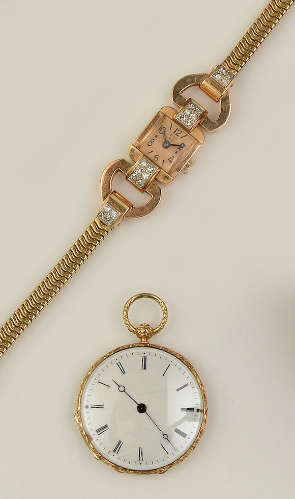 Bonhams : A French fob watch and a French cocktail watch, circa 1940s ...