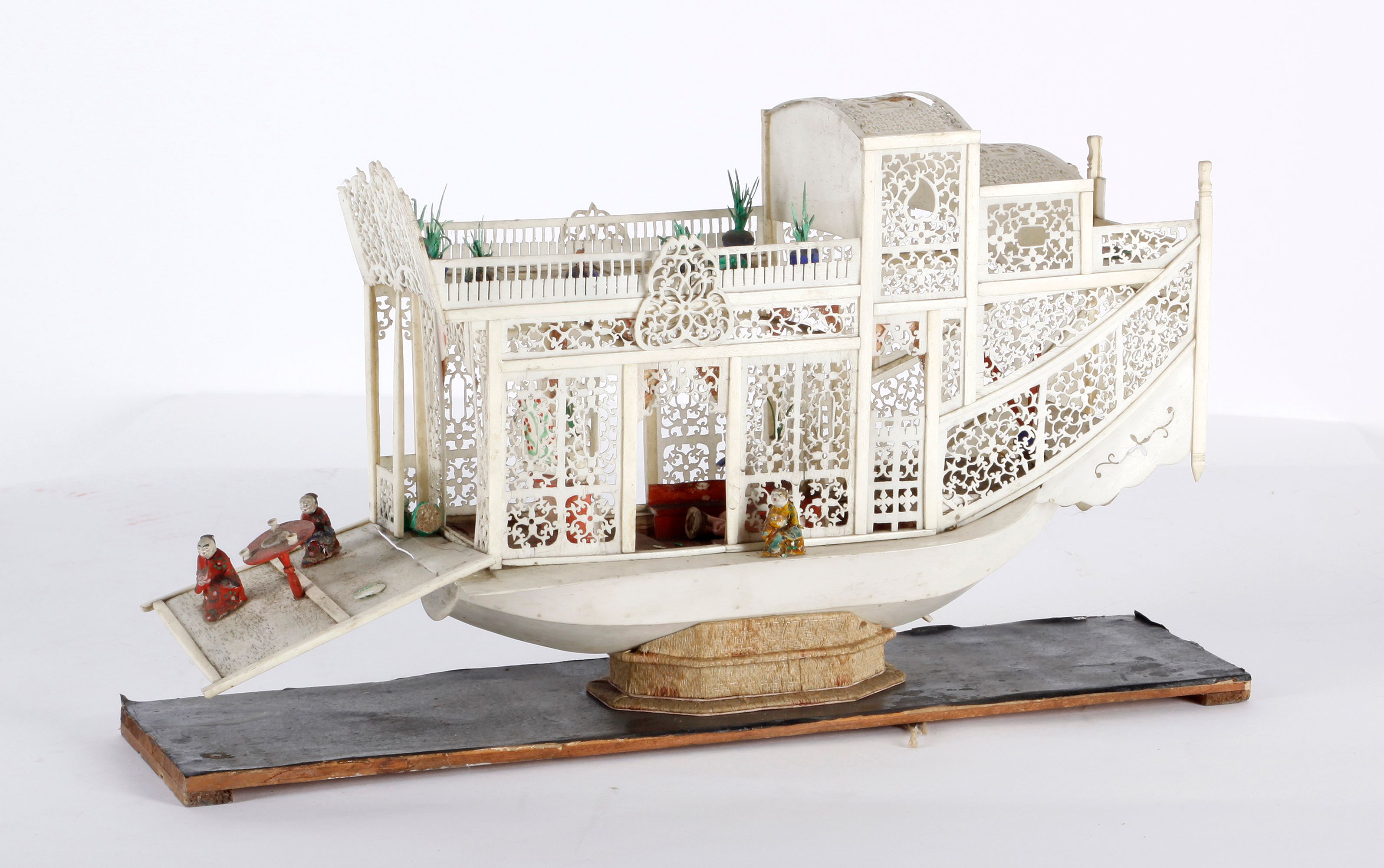 Bonhams : A Canton ivory model of a boat, late 19th century