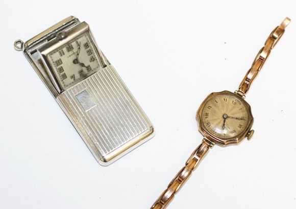 Bonhams : A lady's 9ct gold wristwatch and a Vertex travel watch,