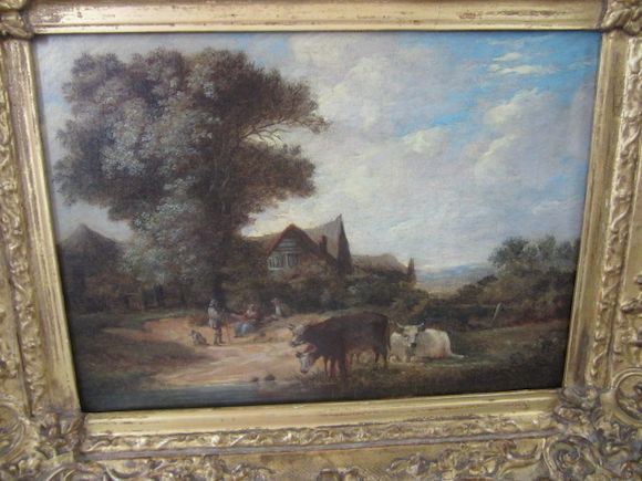Bonhams : English School, 19th Century, circa 1860 Cattle watering with ...