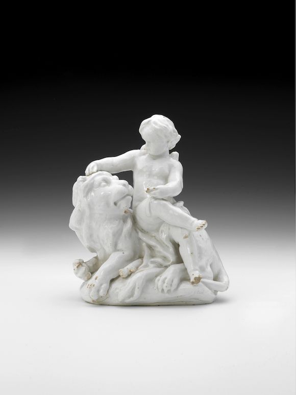 Bonhams : An early Bow group of Cupid and a Lion, circa 1750