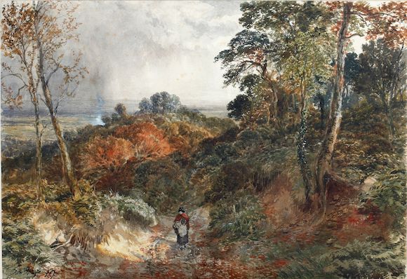Bonhams : Samuel Bough, RSA (British, 1822-1878) Figure on a Woodland Path
