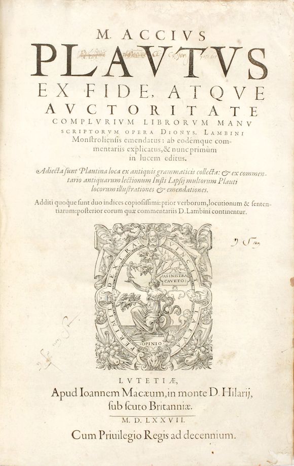 Bonhams : PLAUTUS (TITUS MACCIUS) M. Accius Plautus ex fide atque ...
