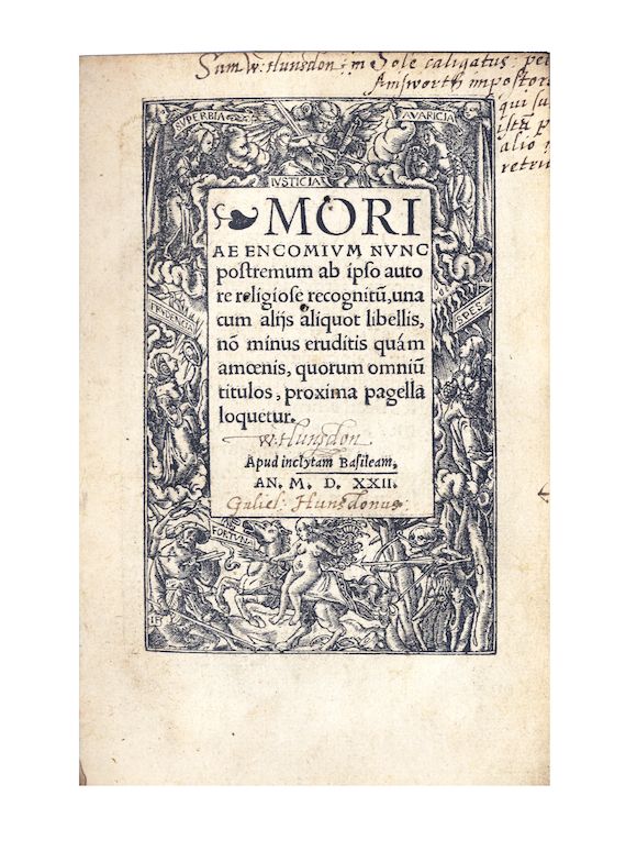 Bonhams : ERASMUS (DESIDERIUS) Moriae encomium, 1522