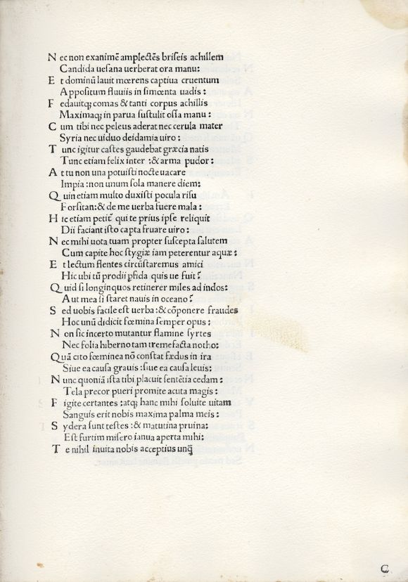 Bonhams : CATULLUS, TIBULLUS and PROPERTIUS. [OPERA], Milan, 1475