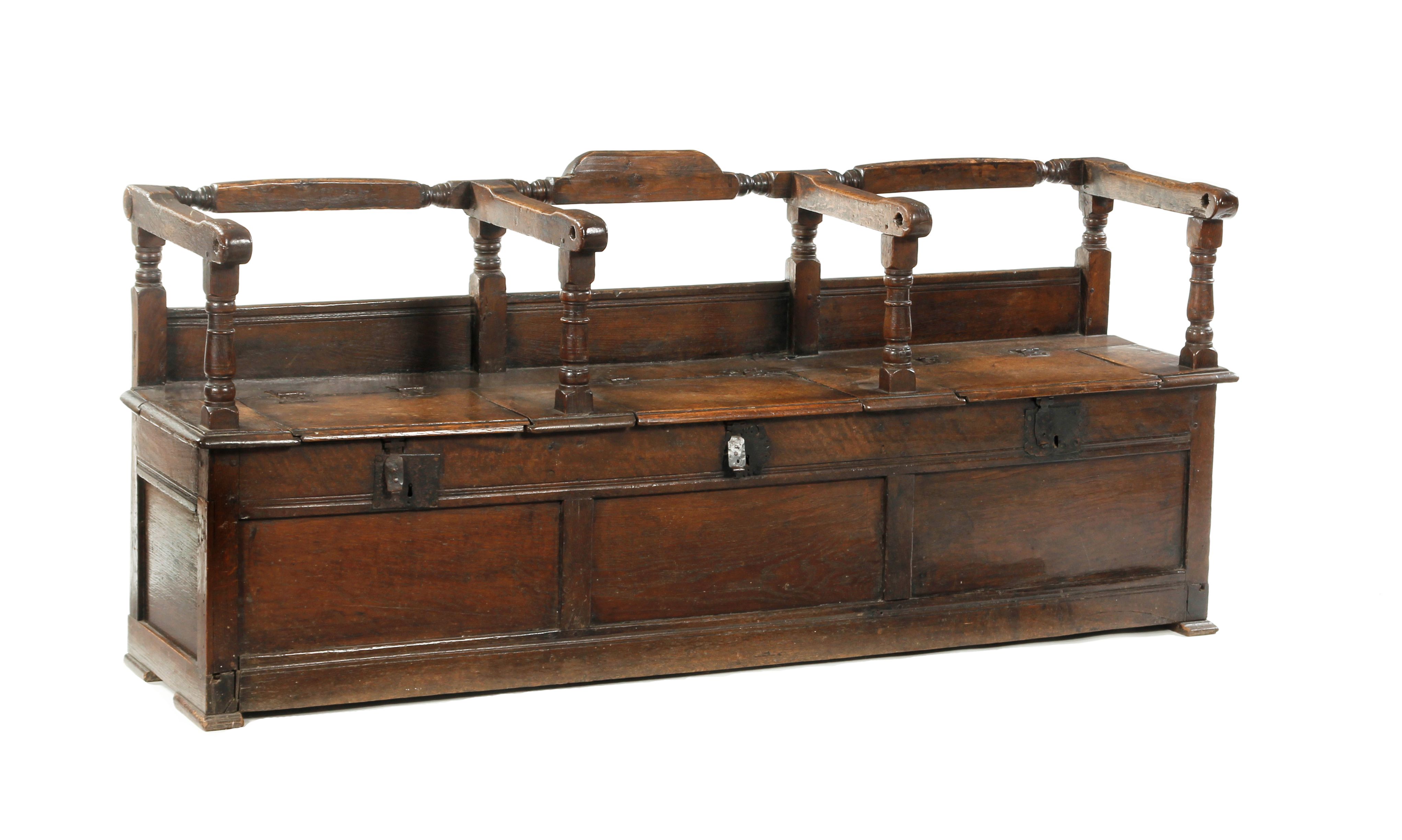 Bonhams : A Charles II and later oak box settle Formerly a rare settle ...