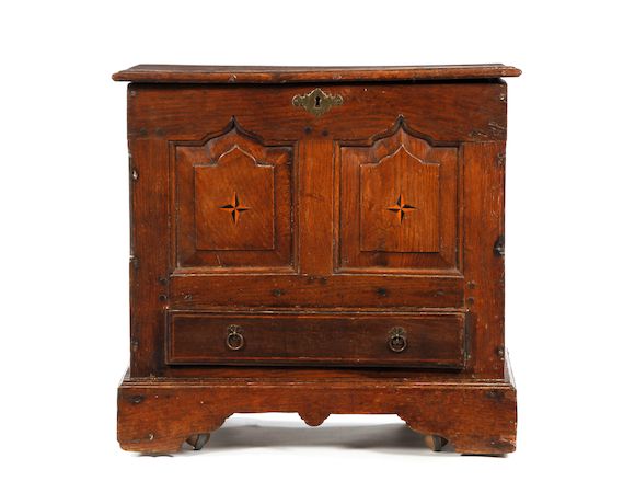 Bonhams : A mid-18th century oak and inlaid coffor bach