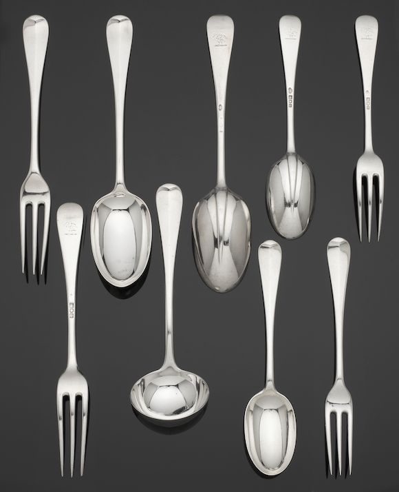 Bonhams : An extensive Edwardian silver Hanoverian pattern table ...