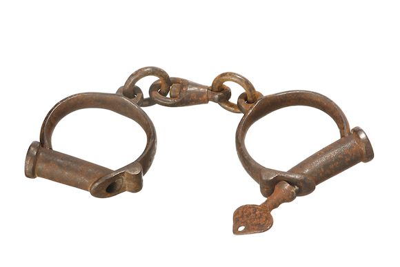 Bonhams : A pair of convict handcuffs with key, stamped 'Field & Sons ...