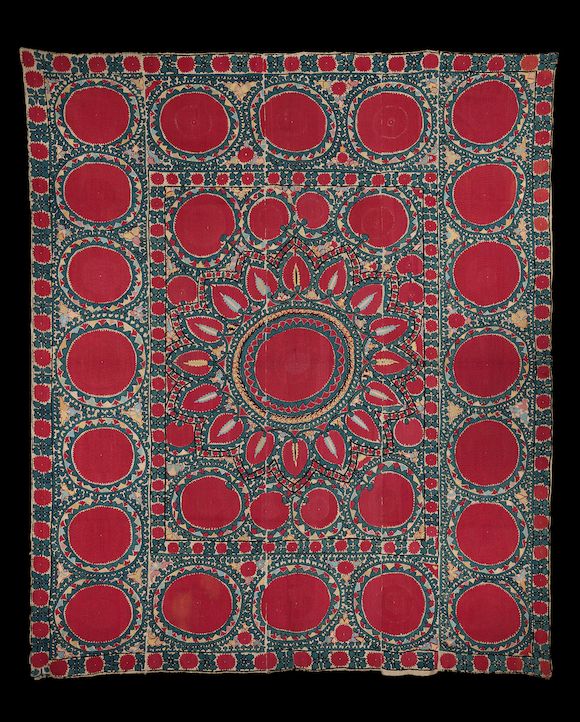 Bonhams : A Tashkent silk embroidered linen Panel (susani) Uzbekistan ...