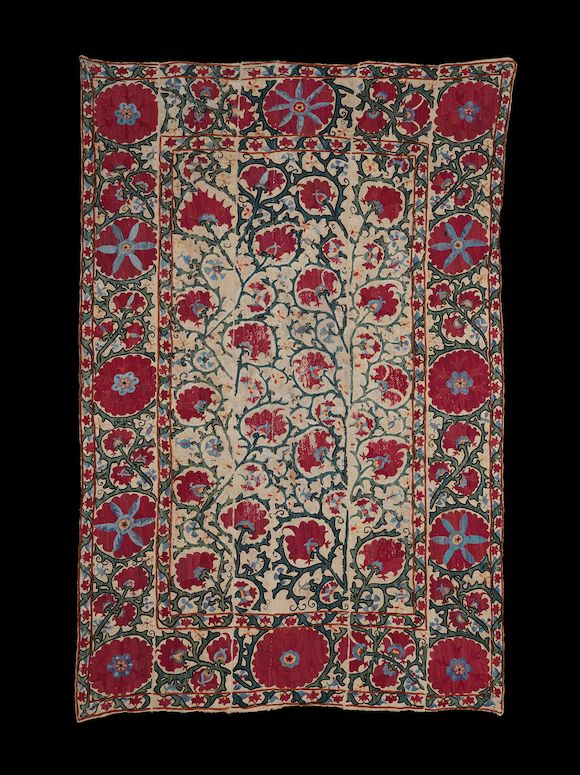 Bonhams : A silk embroidered linen Panel (susani) Uzbekistan, 19th Century