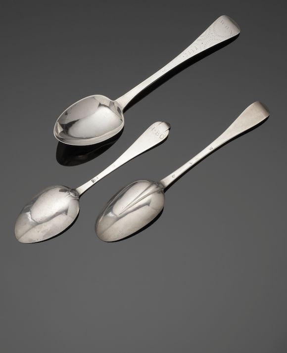 Bonhams : Three spoons: a silver trefid, a Hanoverian silver spoon ...