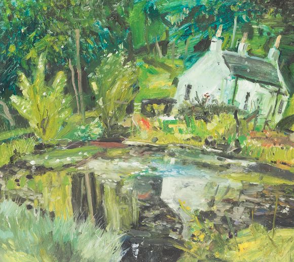 Bonhams : John Lowrie Morrison (British, born 1948) Cottage and pond