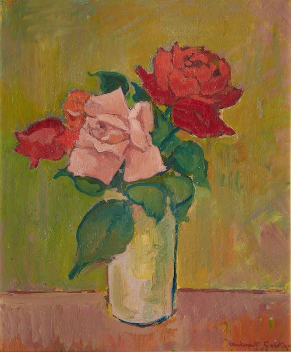Bonhams : Herbert Coetzer (South African, 1921-2008) Still life of pink ...