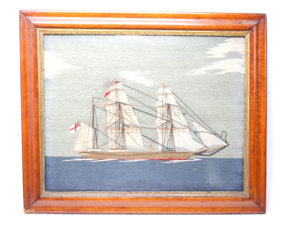 Bonhams : An embroidered picture of a steam and sail powered clipper