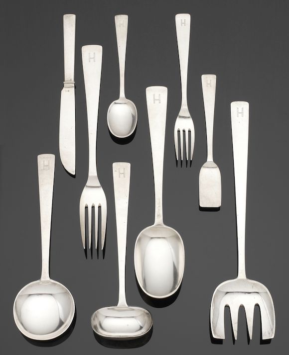 Bonhams : A German metalware part table service of flatware incuse 800 mark
