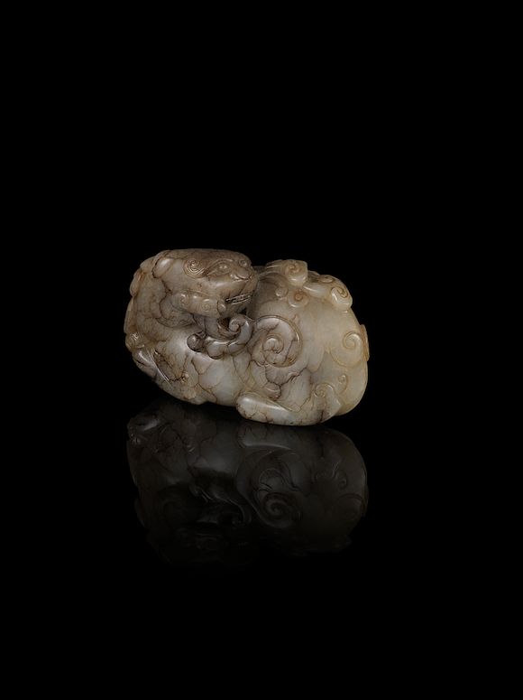 Bonhams : A fine grey jade carving of a mythical beast 17th century