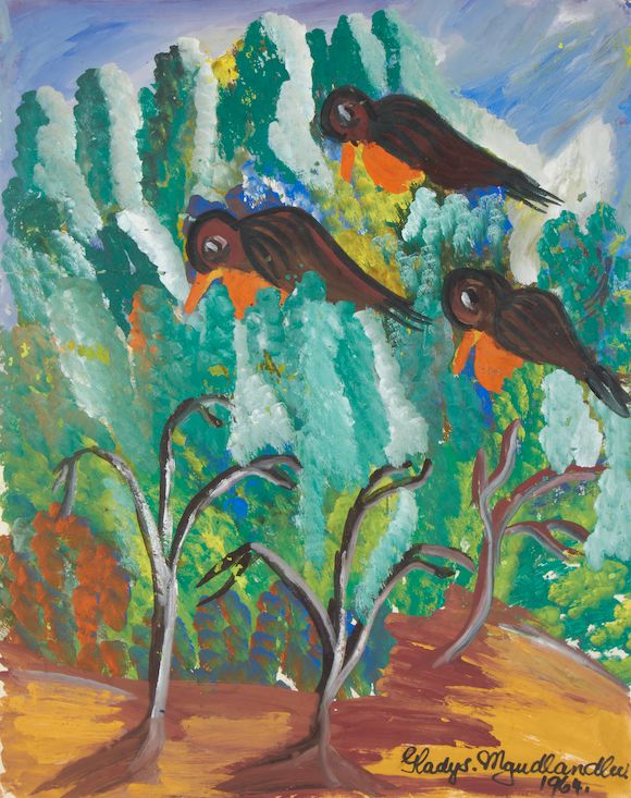 Bonhams : Gladys Mgudlandlu (South African, 1917-1979) Three birds