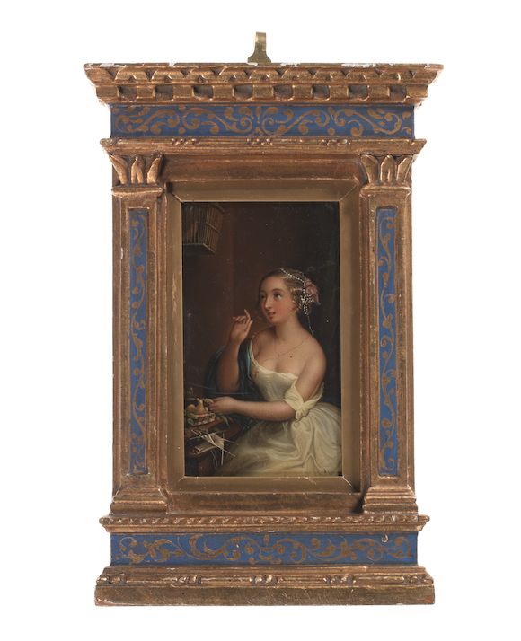 Bonhams : Continental School, 19th Century A Lady, seated in an ...