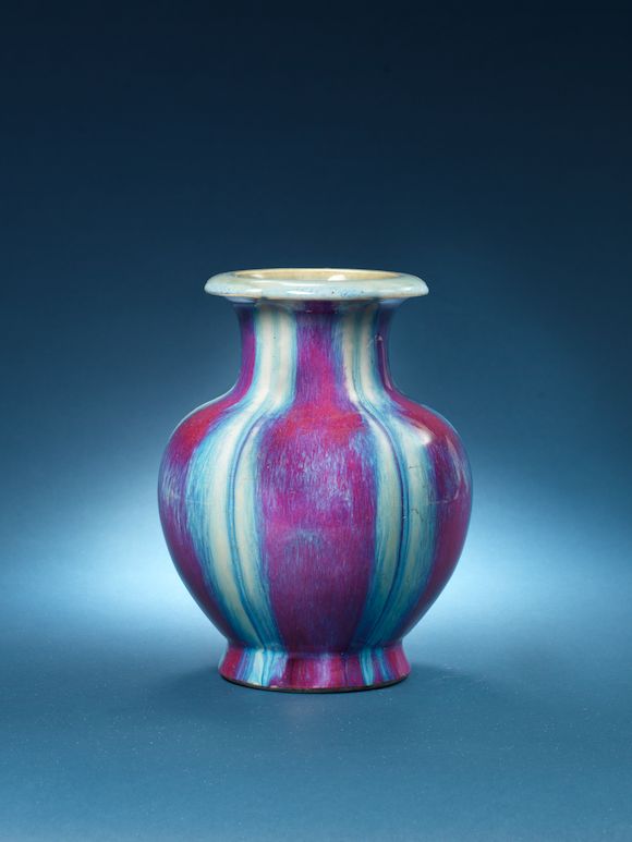 Bonhams : A rare flambé-glazed lobed oviform vase Impressed Jiaqing ...