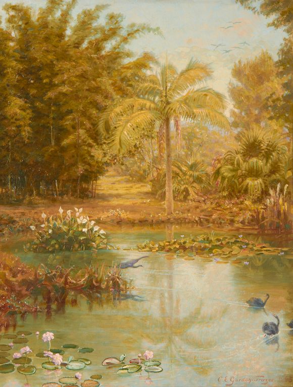 Bonhams : Charles Gordon Frazer (British, 1863-1899) Black swans in a ...