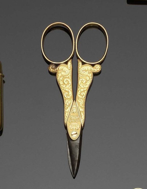 Bonhams : A pair of early 19th century French gold mounted scissors by ...