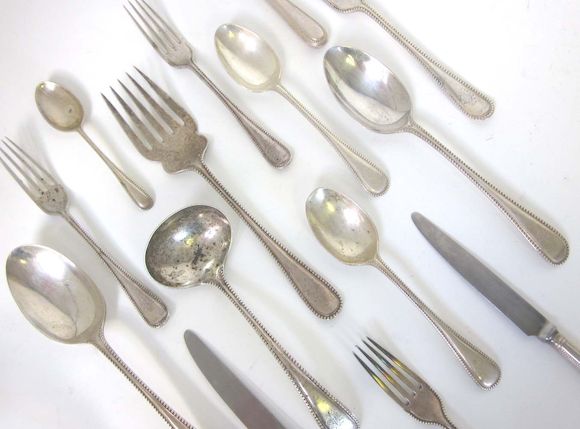 Bonhams : A silver Old English Bead pattern table service of flatware ...