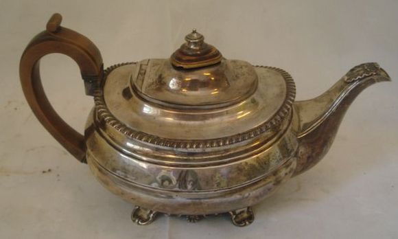 Bonhams : A George IV silver oval shaped teapot, with gadrooned rim and ...