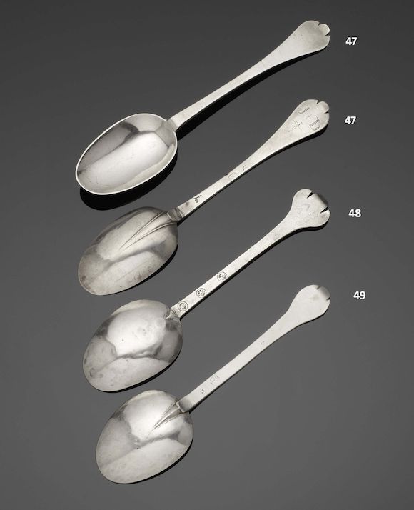 Bonhams : A Charles II silver trefid spoon stamped three times to the ...