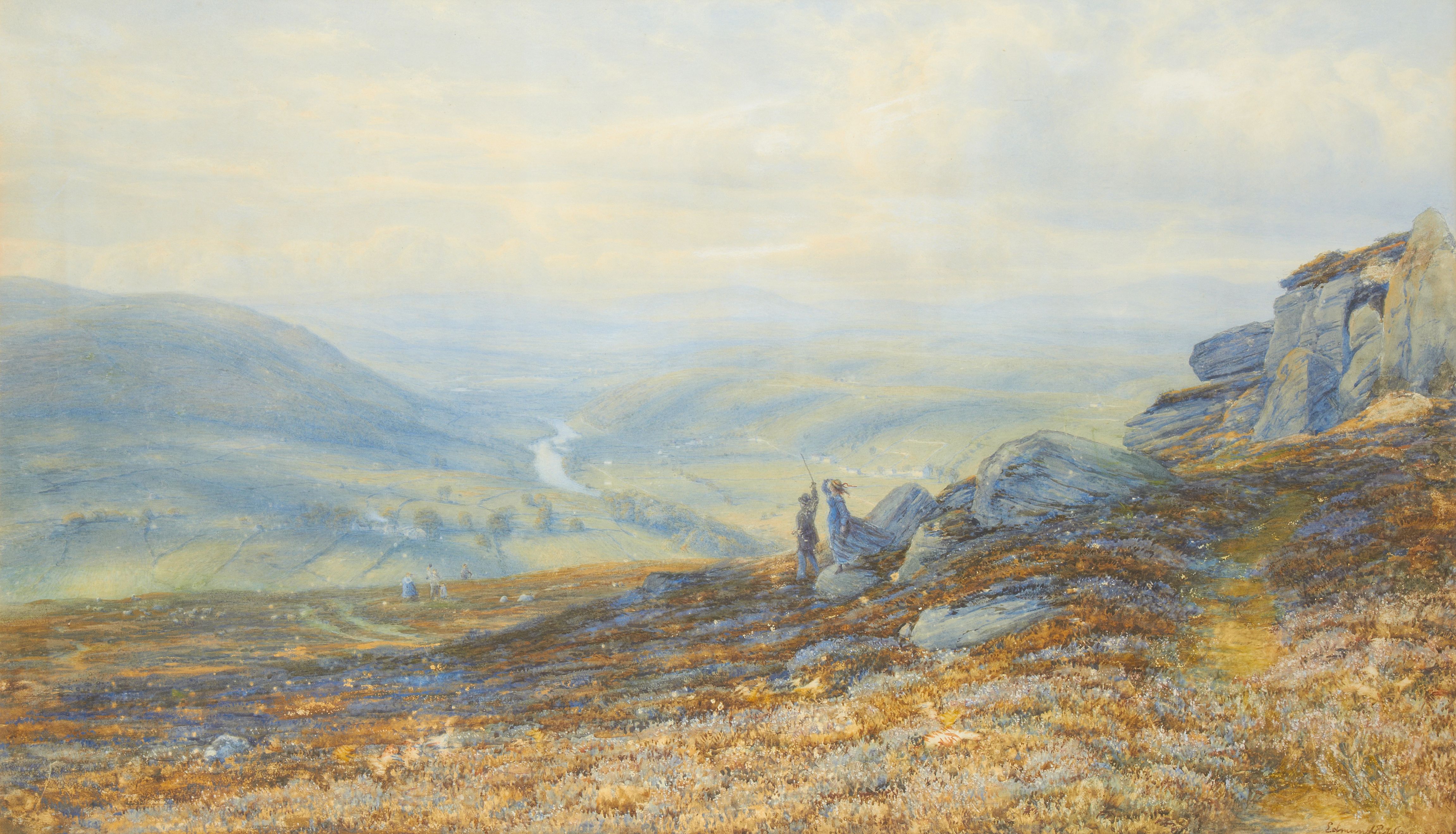 Bonhams : Edmund George Warren (British, 1834-1909) Figures above a valley