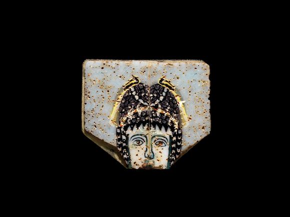 Bonhams : A Roman mosaic glass inlay of a female theatre mask