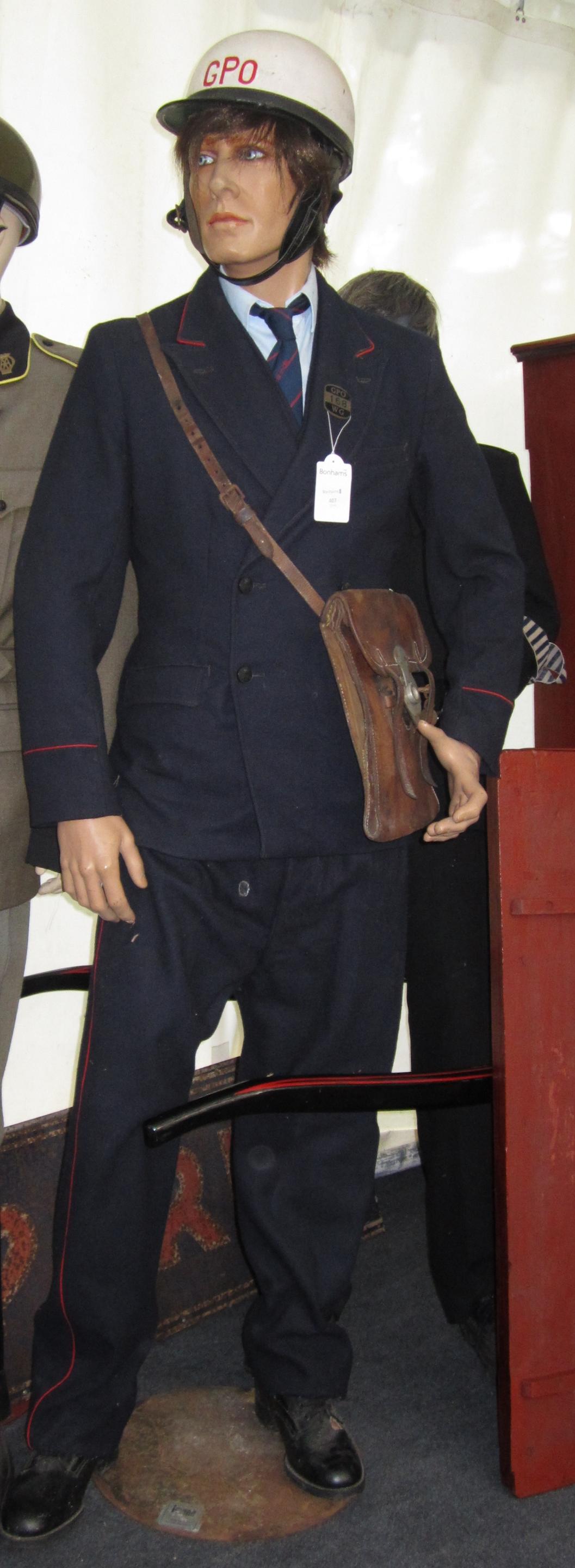 Bonhams Cars : A mannequin dressed in 1960s GPO motorcyclists uniform,