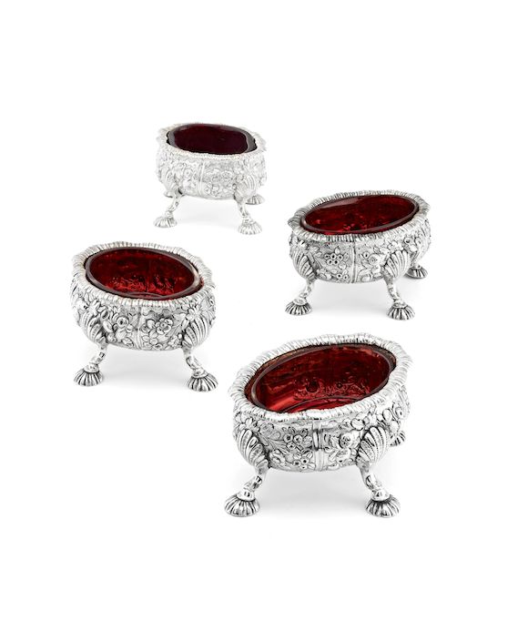 Bonhams : A matched set of four George III & George IV silver salt ...