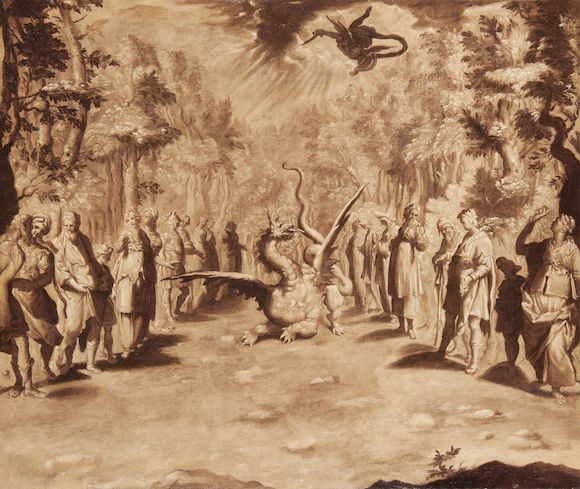 Bonhams : Flemish School, 16th Century Apollo about to attack the python